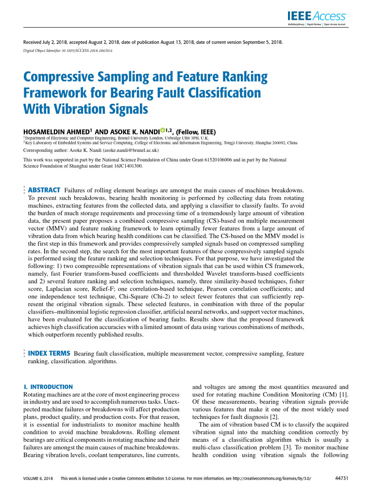 Bearing Fault Classification via Compressive Sampling | PDF | Support ...