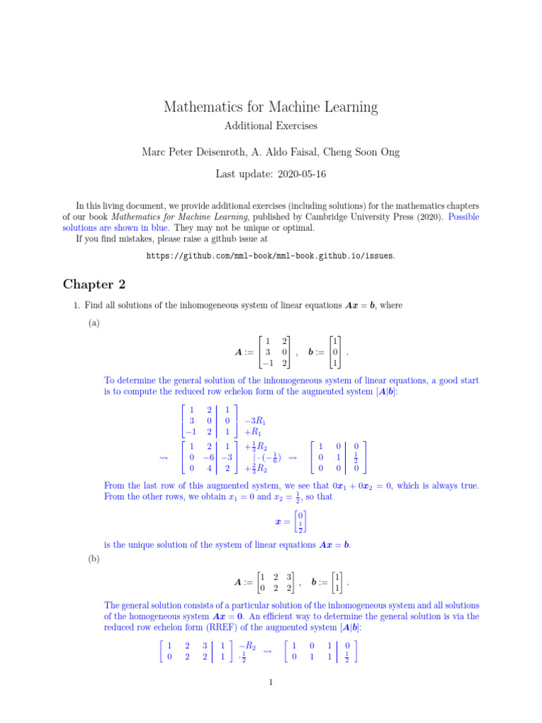 MML Book Additional Exercises | PDF | Eigenvalues And Eigenvectors ...