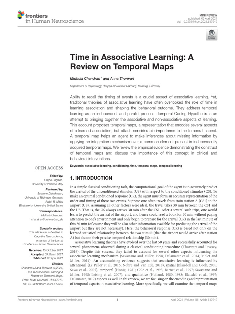 Temporal Maps in Associative Learning | PDF | Classical Conditioning ...