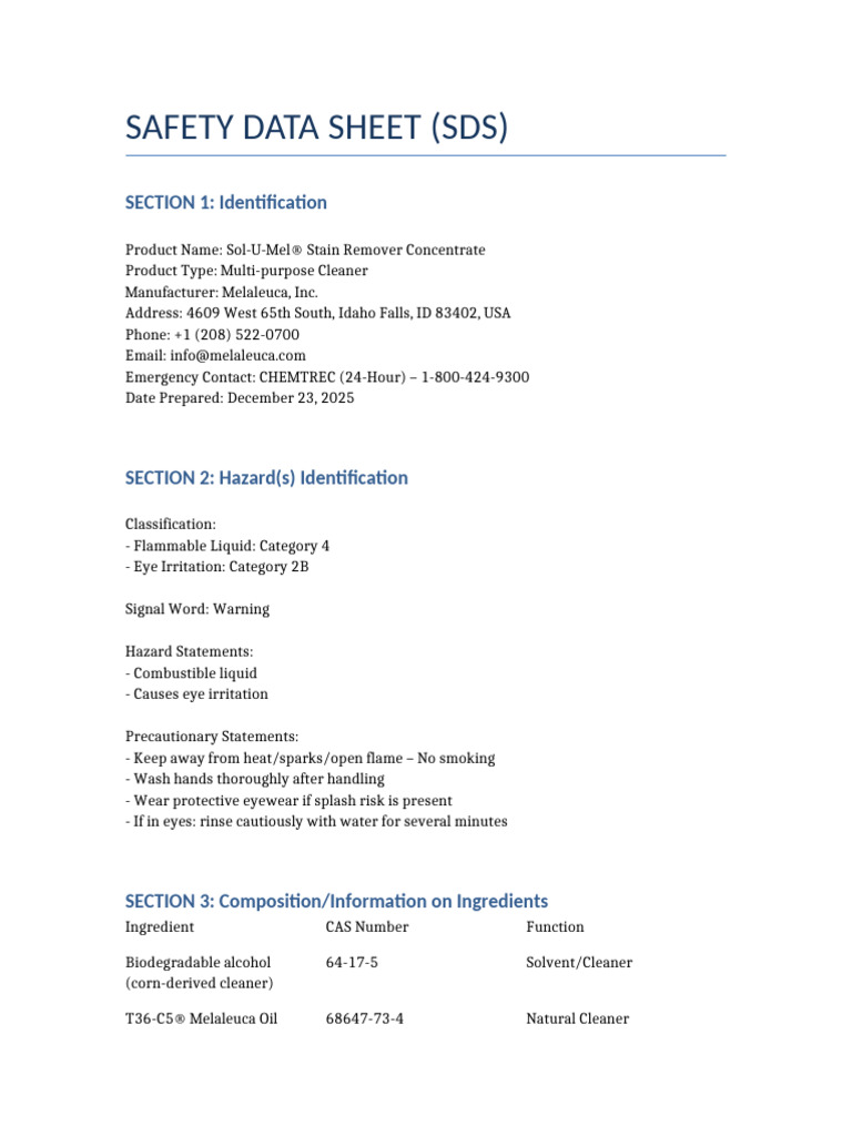 SDS Sol U Mel Label Based | PDF