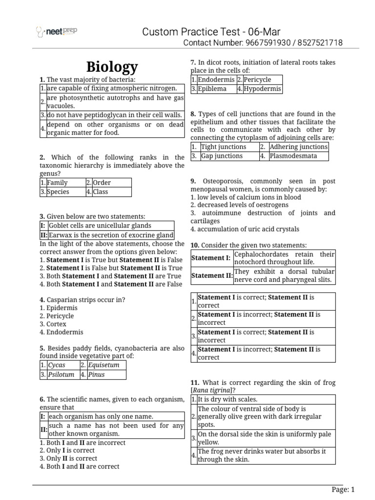 Custom Practice Test - 06-Mar | PDF | Menstrual Cycle | Anatomy