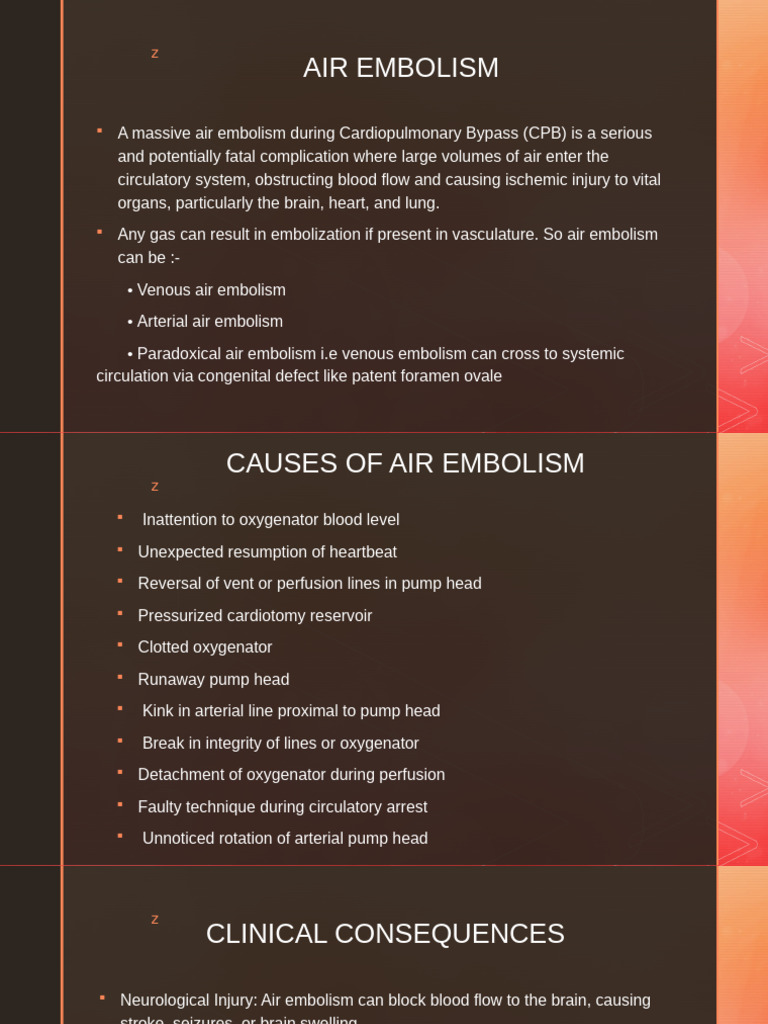 Air Embolism Management in CPB | PDF | Ischemia | Vein