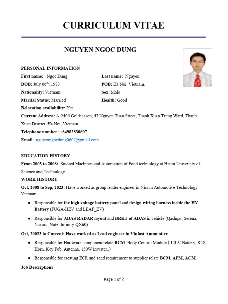 CV Nguyen Ngoc Dung 25.02.03 | PDF | Computing