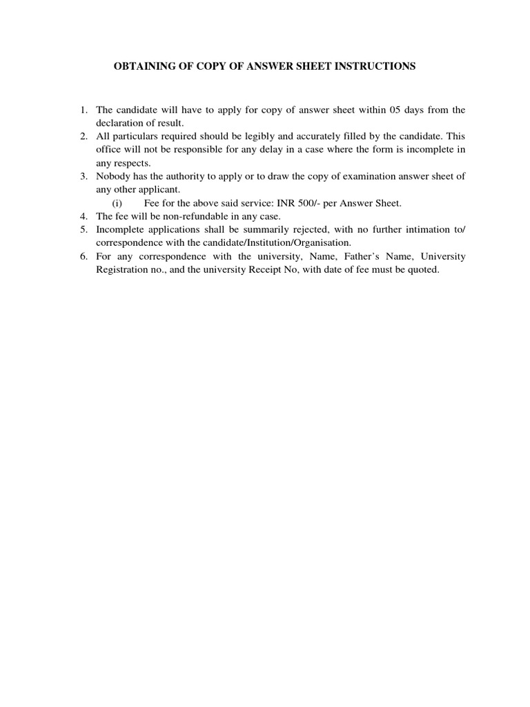 Obtaining of Answer Sheet Instructions | PDF