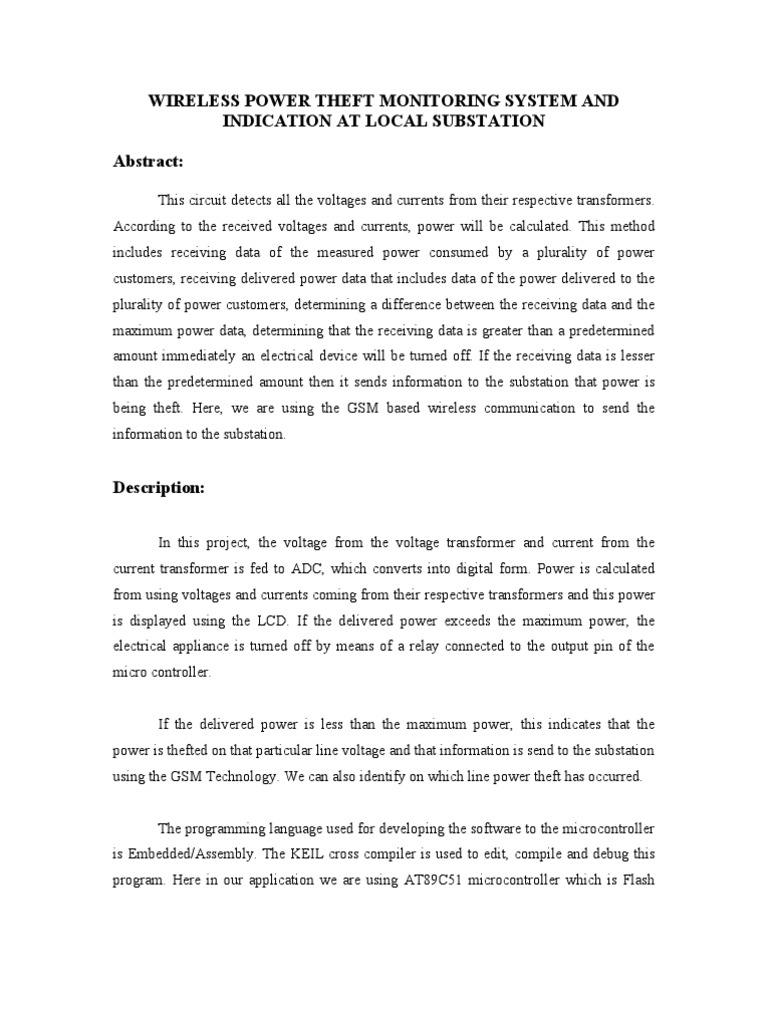 Eee20. Wireless C Based Power Theft Identifier. | PDF | Microcontroller ...