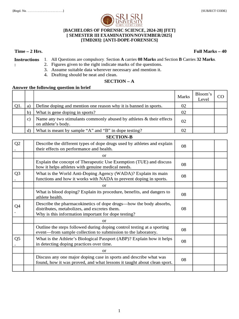 BFS - TMD203 - Question - 2Anti-Dope Forensic - Forensic Science | PDF ...