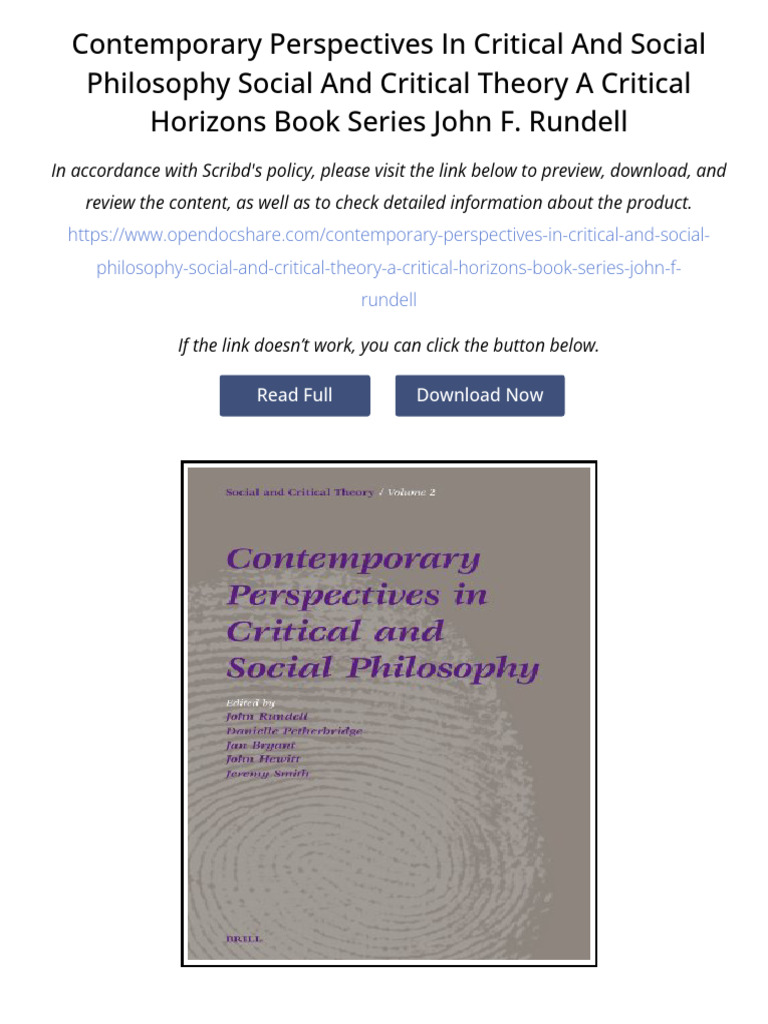 Contemporary Perspectives In Critical And Social Philosophy Social and ...