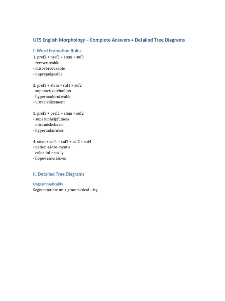 UTS Morphology FULL With Detailed Trees | PDF | Grammar | Linguistic ...