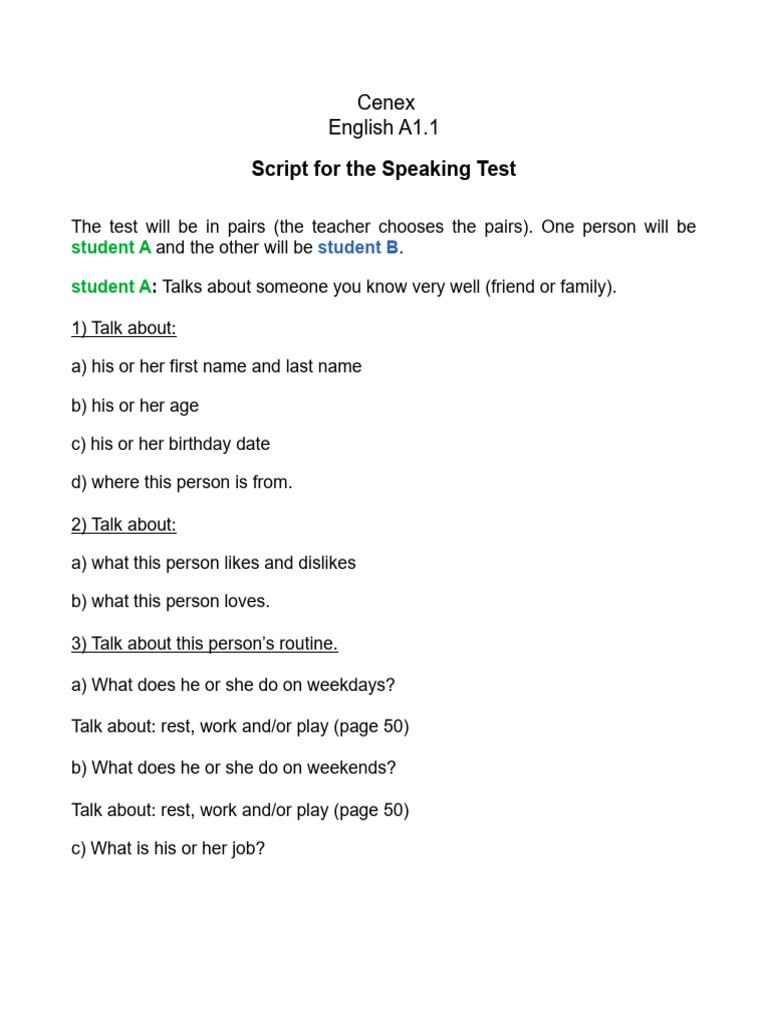Speaking Test 2 | PDF