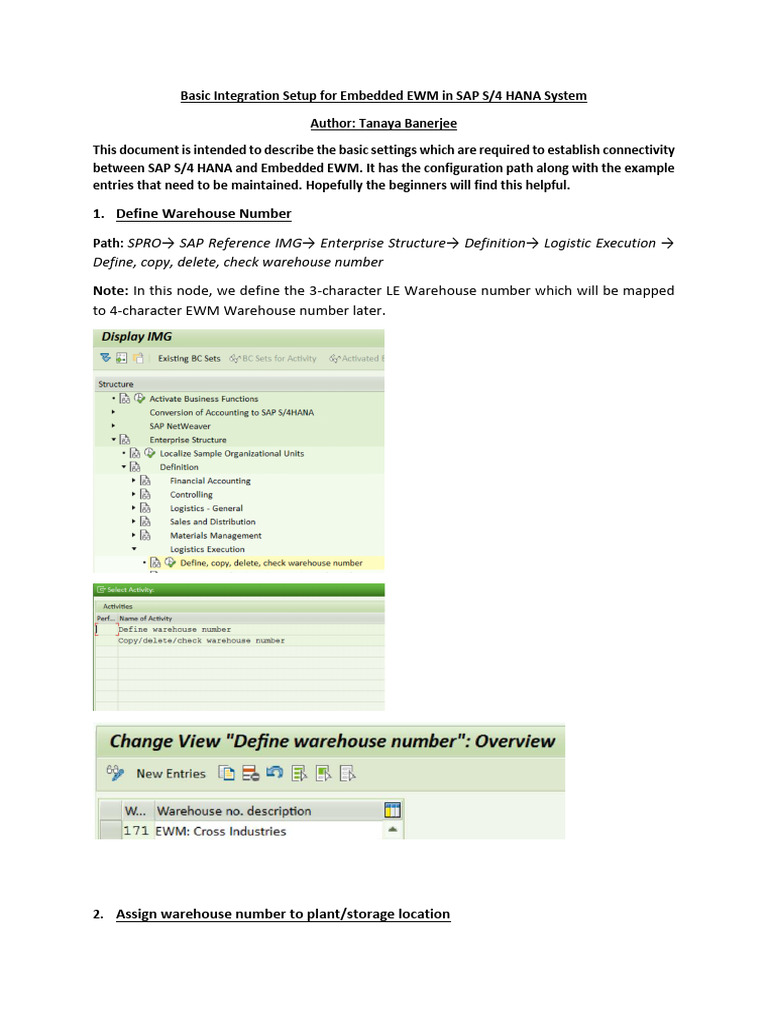 Basic Integration Setup For Embedded EWM in SAP S4 HANA System | PDF ...