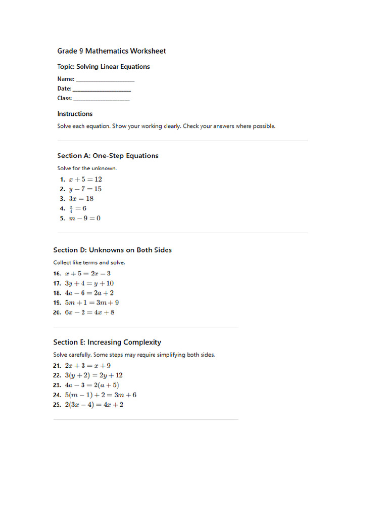Solving Equations Grade 9 | PDF