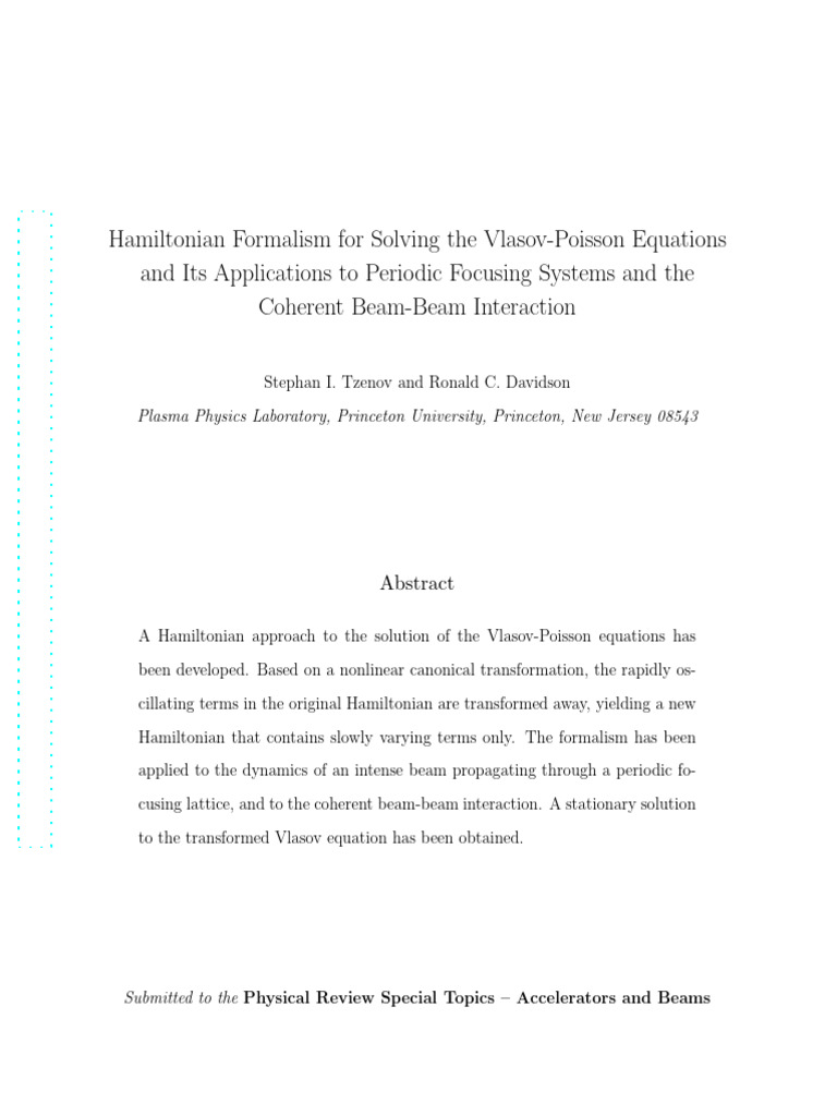 Hamiltonian Formalism for Solving the Vlasov-Poisson Equations | PDF ...