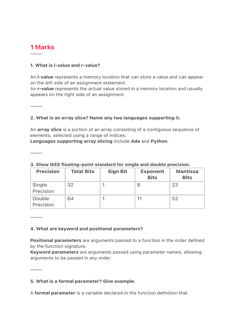 1and2MarksPPL | PDF | Parameter (Computer Programming) | Variable ...
