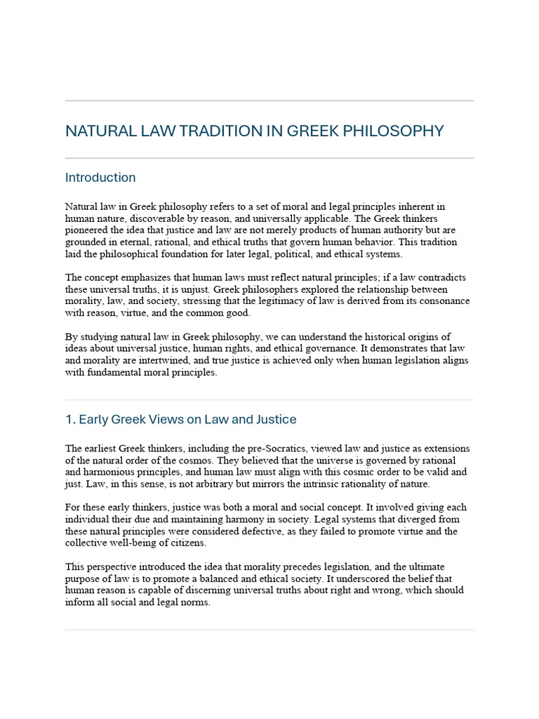 Greek Philosophy and Natural Law | PDF | Natural Law | Jurisprudence