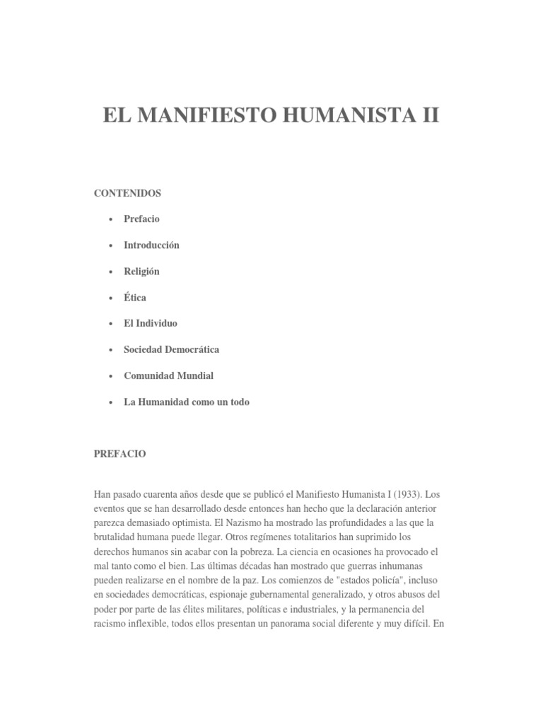Manifiesto Humanista II: Visión y Ética | PDF | Humanismo | Homo Sapiens