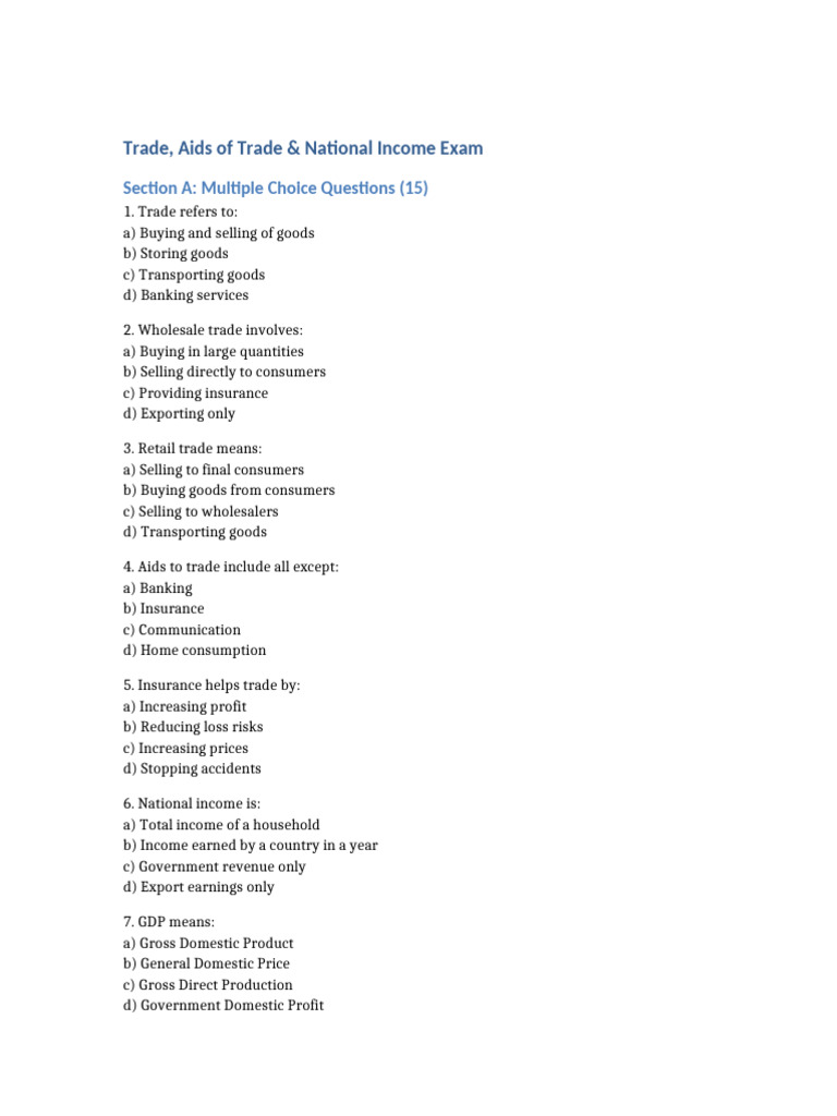 Trade and National Income Exam | PDF | Gross Domestic Product ...