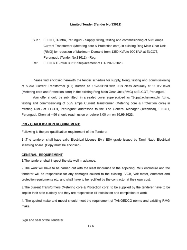 ELcot CTPT Tender | PDF | Private Law