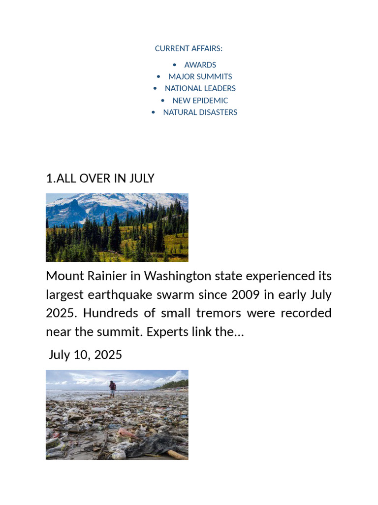1.all Over in July: Current Affairs: Awards Major Summits National ...