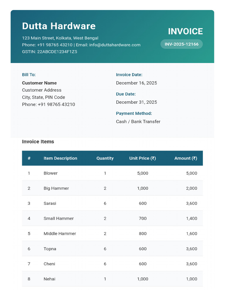 Dutta Hardware Invoice | PDF