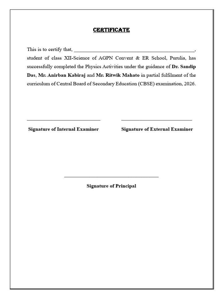 Certificate Physics Activity | PDF