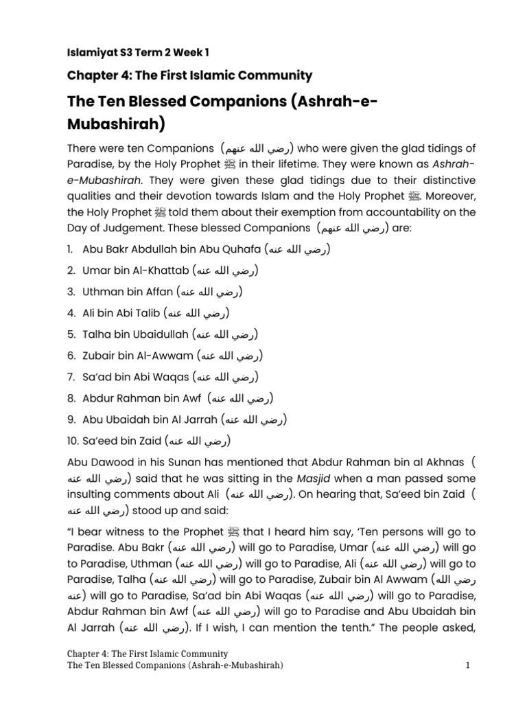 IS S3 T2 W1 2025-2026 Ten - Blessed - Companions - Book Paper 1 | PDF ...