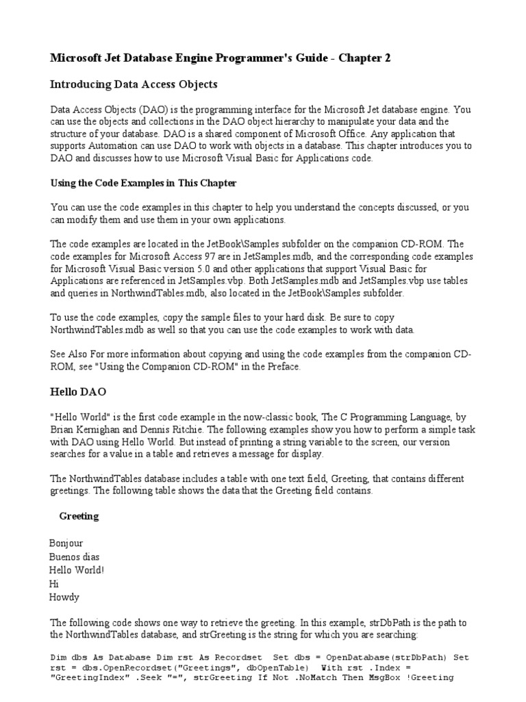 Microsoft Jet Database Engine Programmers Guide Chapter 2 Pdf Microsoft Access Database