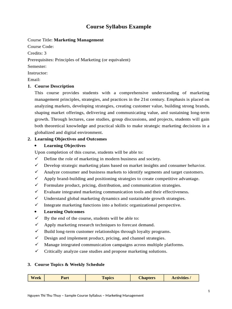 Course Sylabus - Marketing Management | PDF | Marketing | Marketing ...