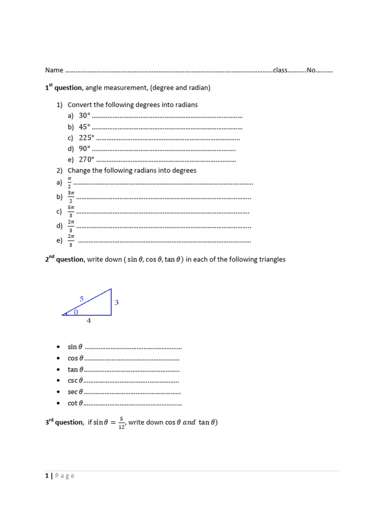 Trigonometry and Limits Assignment | PDF | Trigonometry | Triangle Geometry