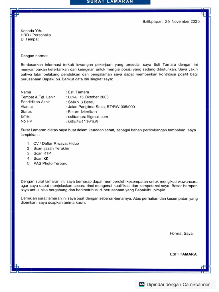 Esfi Tamara CV Baru2025 | PDF