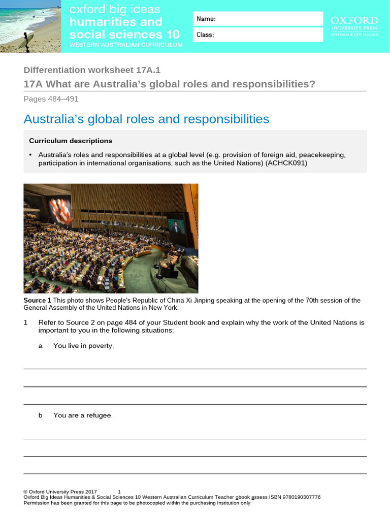 HASS10 Chapter 17 Differentiation Worksheets | PDF | Treaty | Australia
