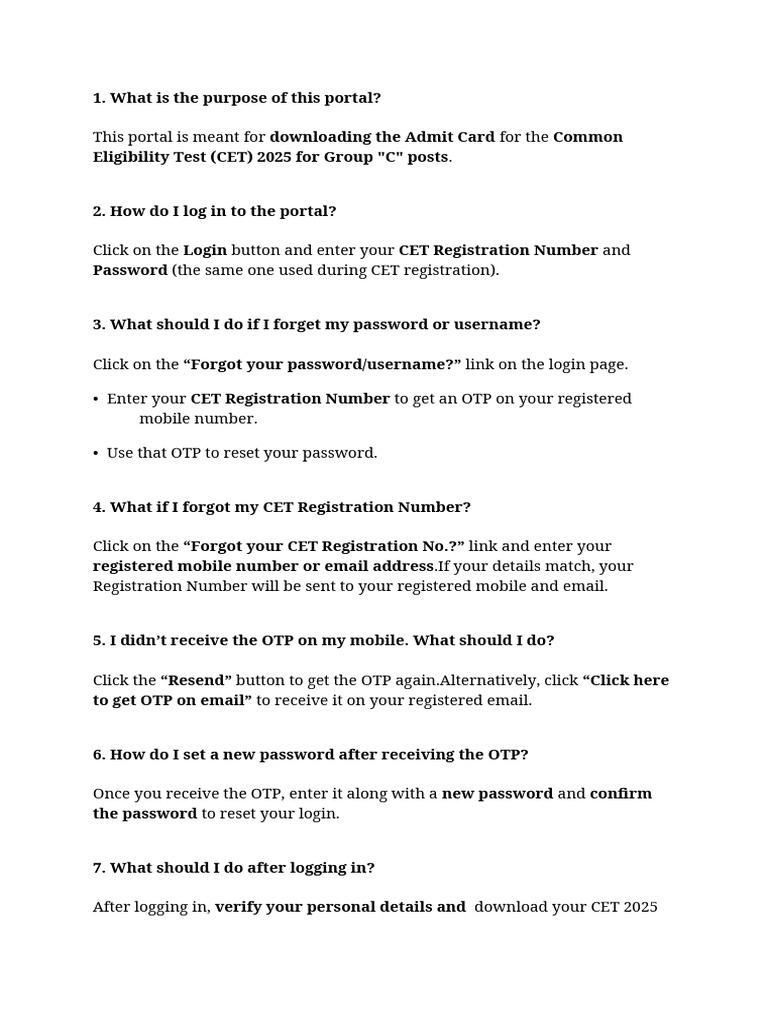 CET Admit Card FAQs | PDF