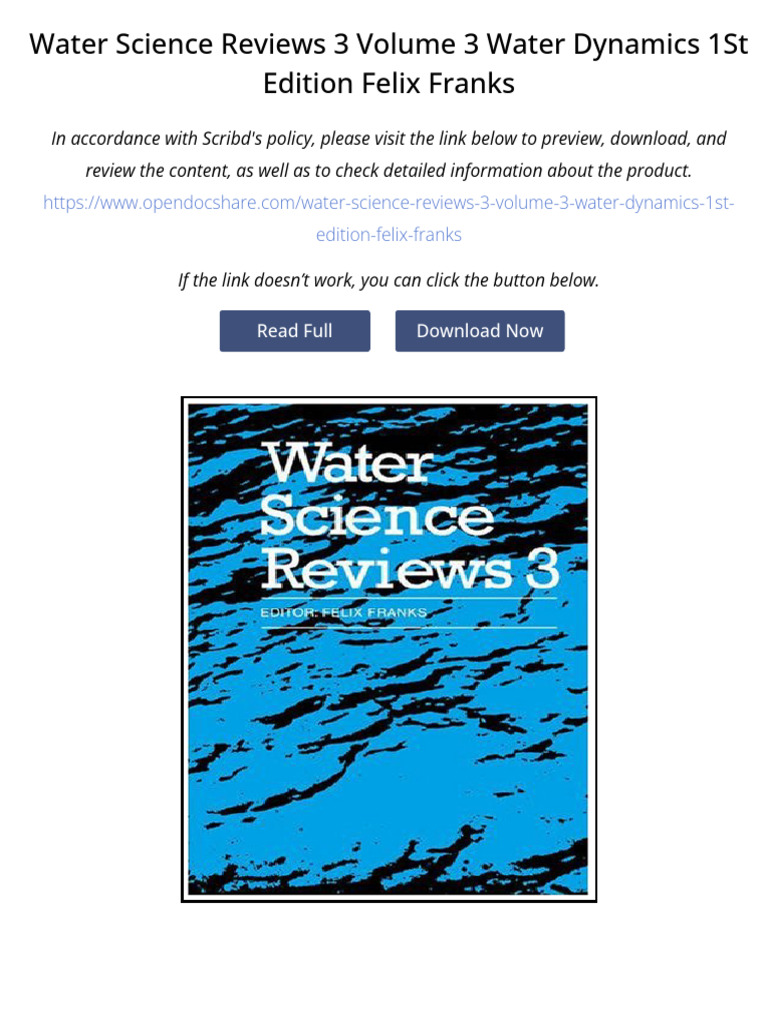 Water Science Reviews 3 Volume 3 Water Dynamics 1st Edition Felix ...