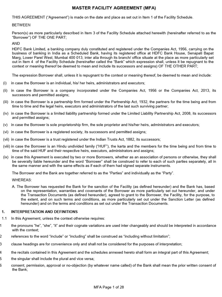 Master Facility Agreement Overview | PDF | Interest | Banks