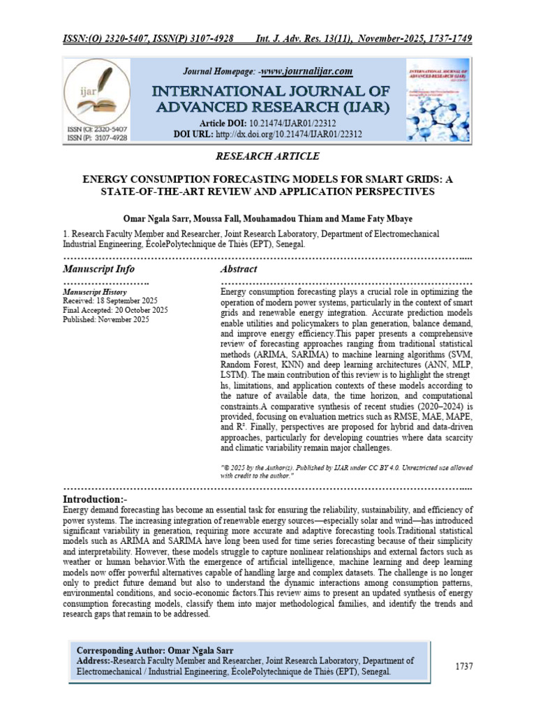 ENERGY CONSUMPTION FORECASTING MODELS FOR SMART GRIDS: A STATE-OF-THE ...