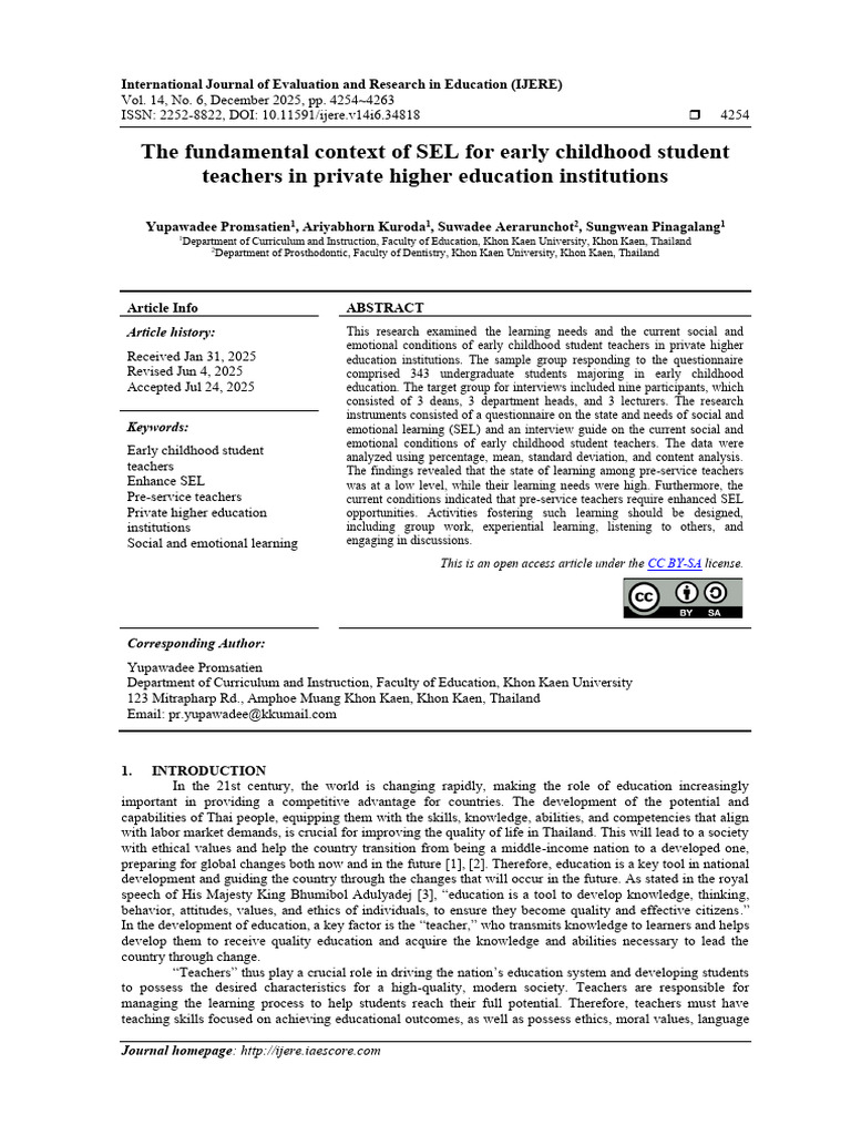 The Fundamental Context of SEL For Early Childhood Student Teachers in ...