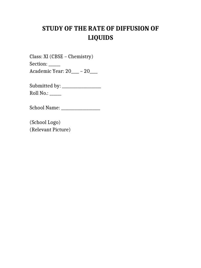 Diffusion of Liquids Chemistry Project Class 11 | PDF