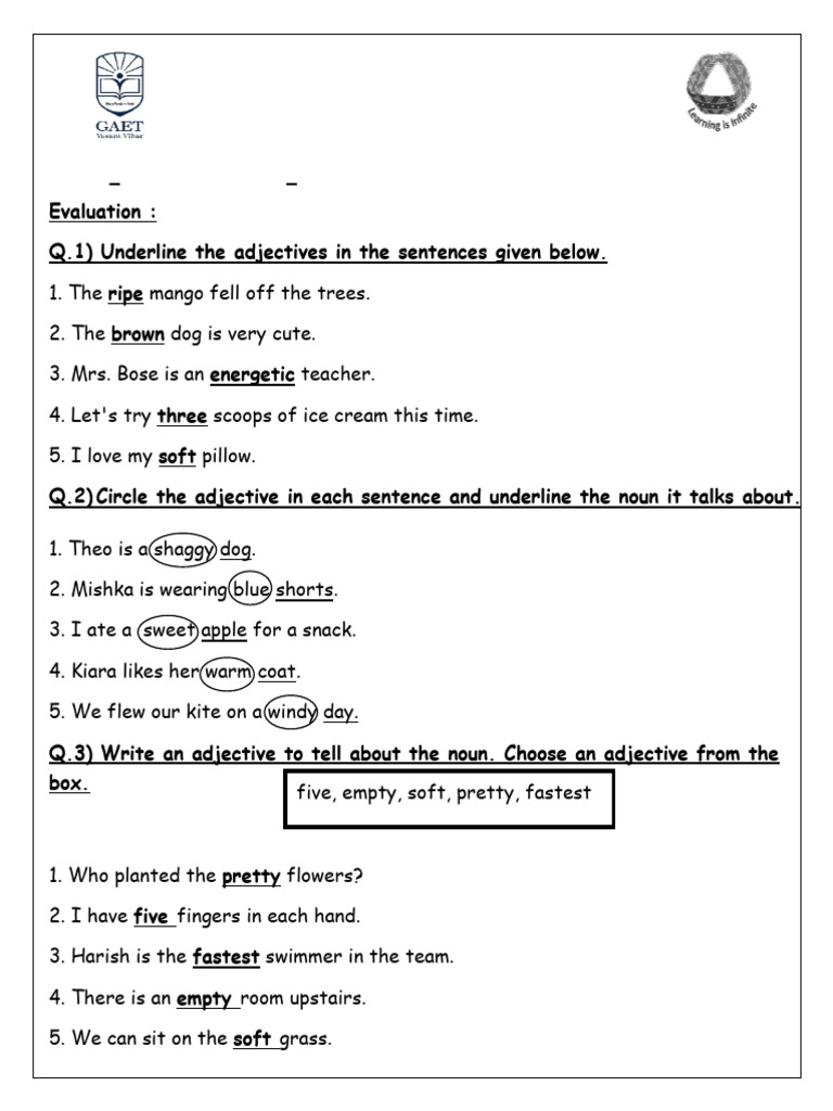 Grade 1 English: Adjectives Worksheet | PDF