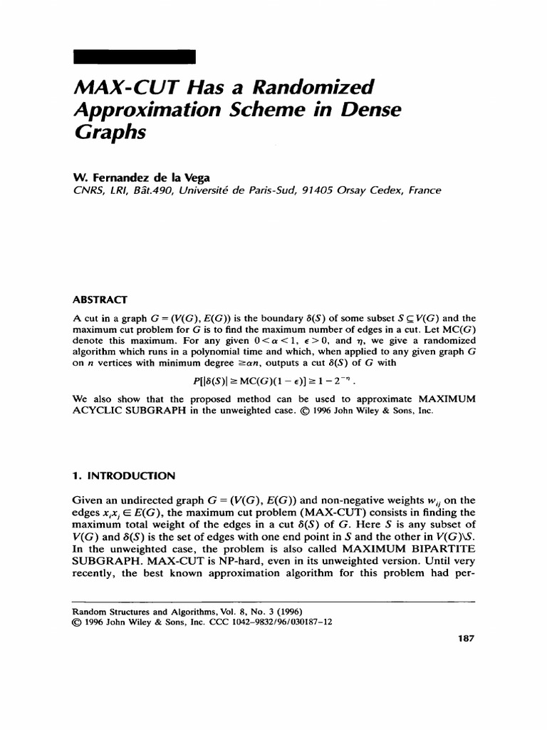 MAX CUT Has A Randomized Approximation Scheme in Dense Graphs | PDF ...