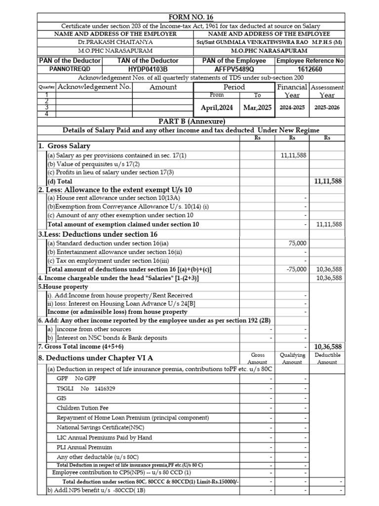 FORM 16.P1 | PDF | Salary | Tax Deduction