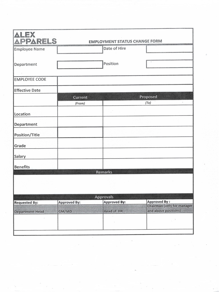 Employment Status Change Form | PDF
