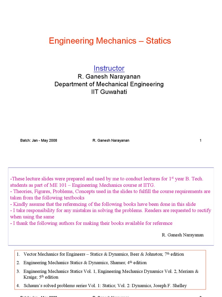 Lecture Statics | PDF | Friction | Bending