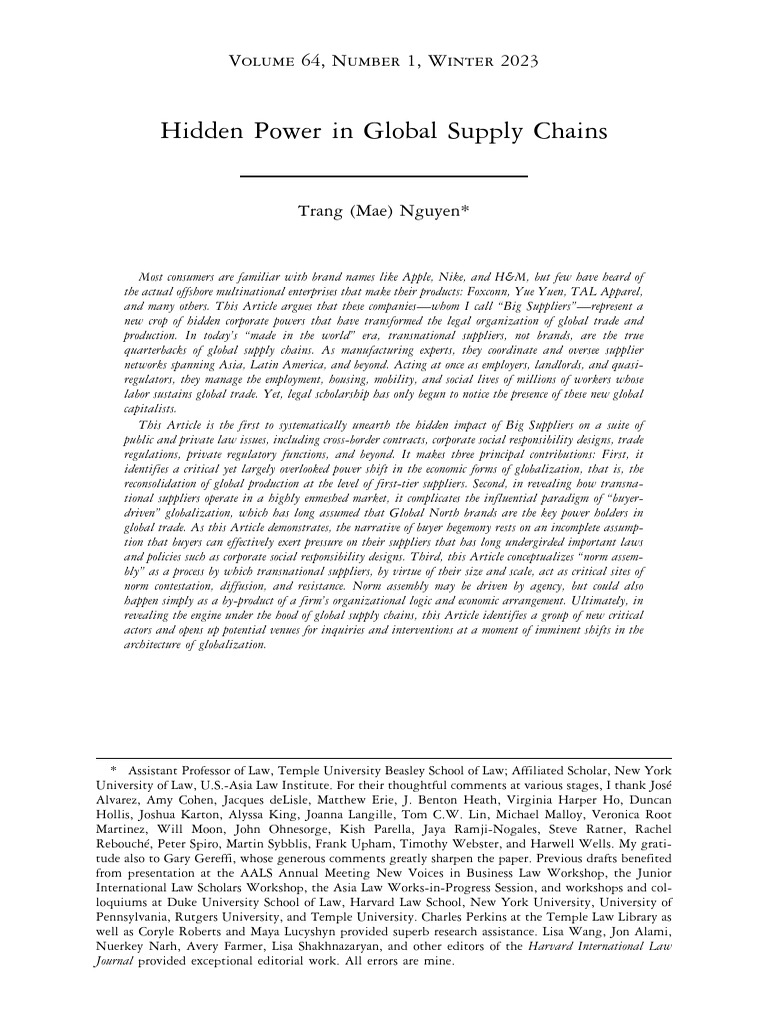 Hidden Powers in Global Supply Chains | PDF | Supply Chain | Globalization
