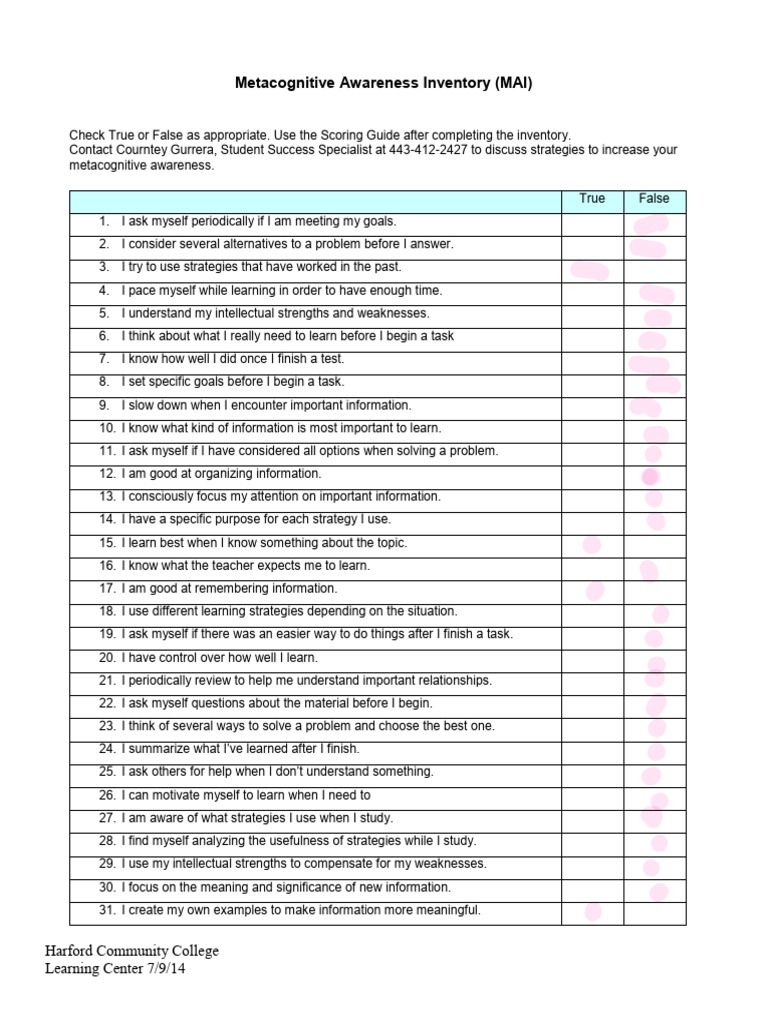 Metacognitive Awareness Inventory Guide | PDF | Metacognition | Knowledge