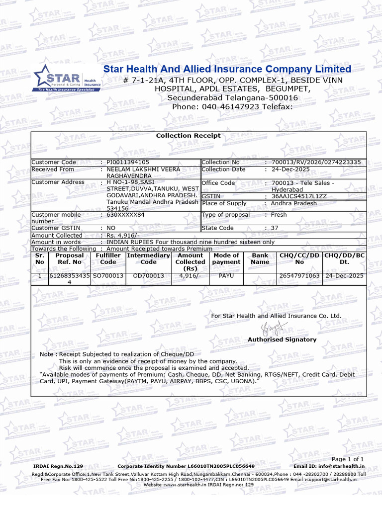 Collection Receipt for Insurance Premium | PDF | Financial Technology ...