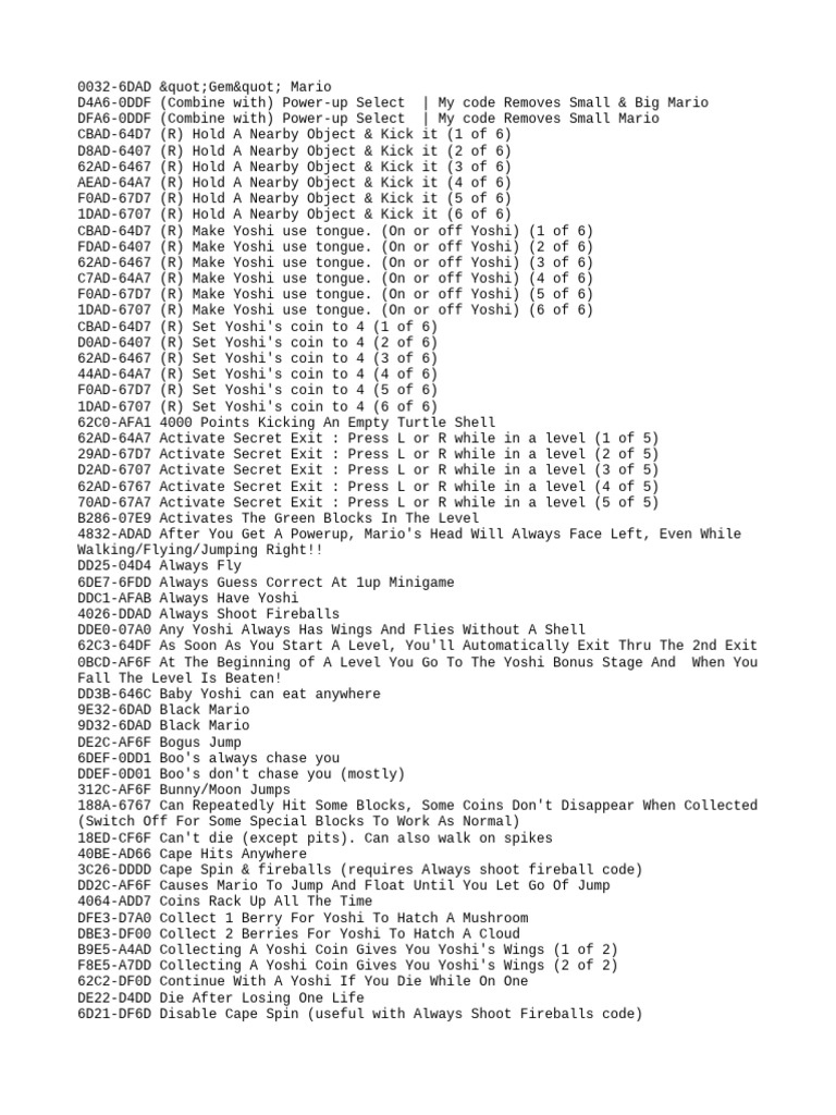 Super Mario Code Modifications Guide | PDF | Parkour Video Games ...