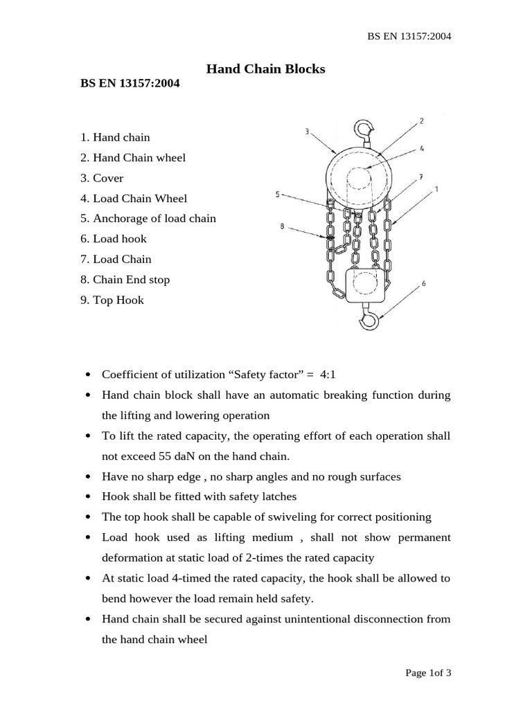 BS EN 13157:2004 Hand Chain Block Standards | PDF | Structural Load ...