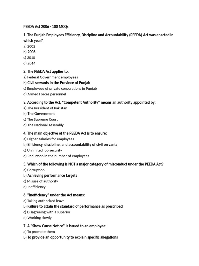 PEEDA Act 2006: 100 MCQs Guide | PDF | Burden Of Proof (Law) | Justice