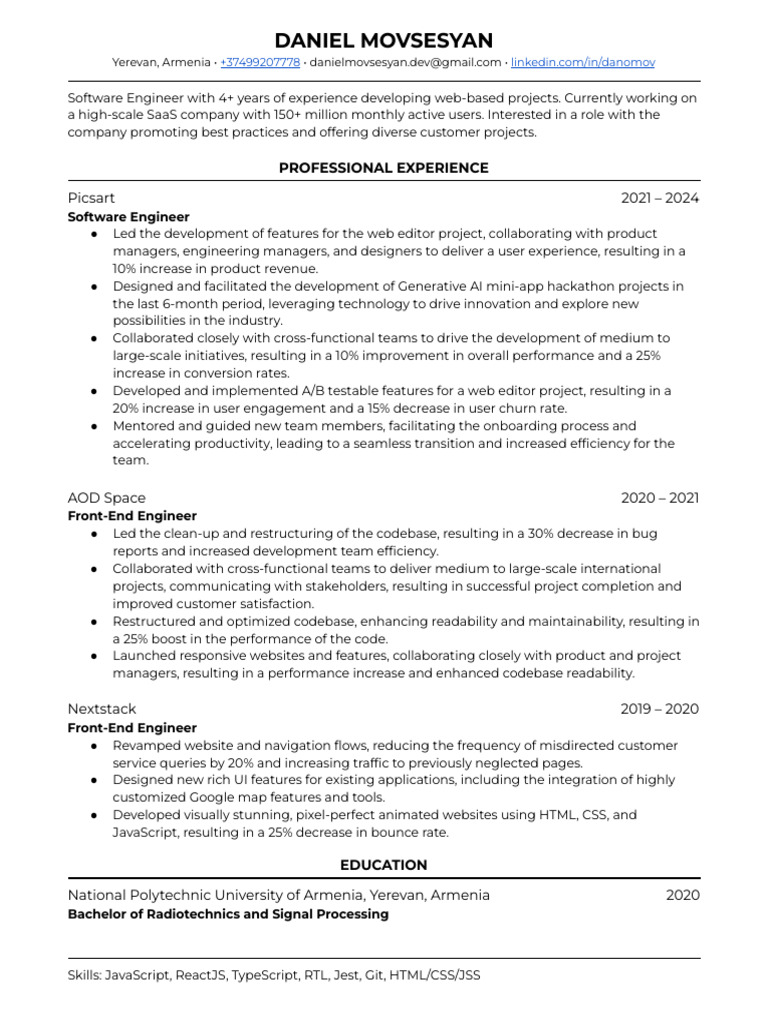 F06JTD3A3B3_Daniel Movsesyan CV | PDF | Software Engineering | Web Development