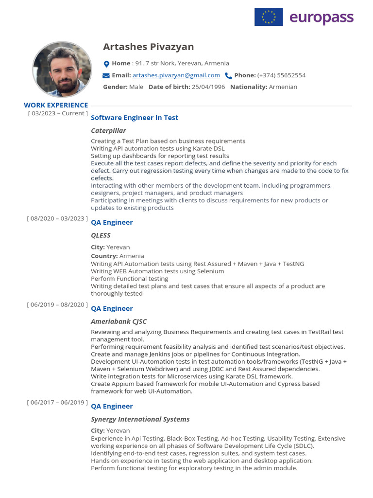 F06P30AS8FM Artashes Pivazyan CV | PDF | Software Testing | Selenium ...