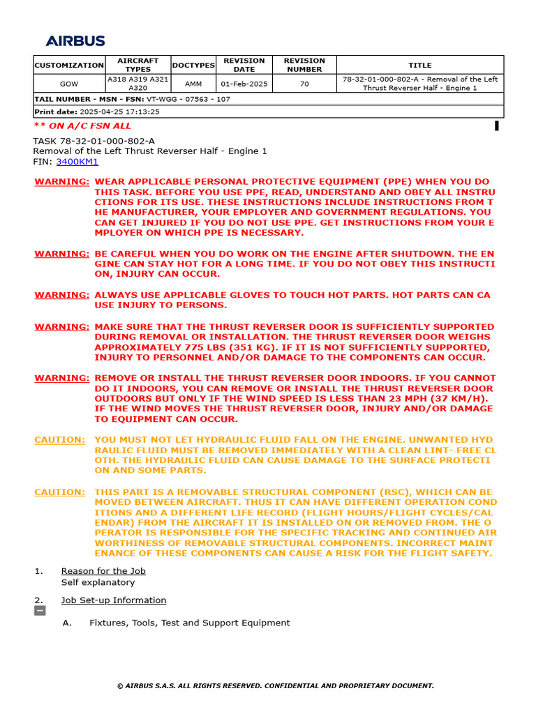 Removal of the Left Thrust Reverser Half - Engine 1 | PDF | Jet ...